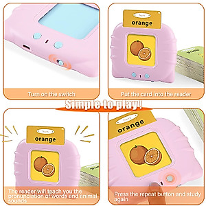 Qateisce Talking Flash Cards for Toddlers 2-4 Years, Electronic Preschool Card Reader with 112 PCS Flashcards & 224 Animals Learning Words, Educational Interactive Learning Toy Gift for Kid Toddlers