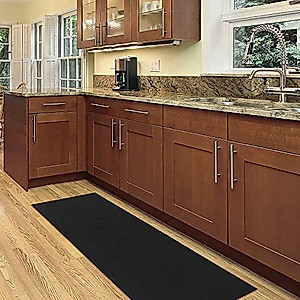 Machine Washable Solid Non-Slip Rubberback 2x5 Modern Runner Rug for Hallway, Kitchen, Living Room, Bedroom, Entryway, 20" x 59", Black