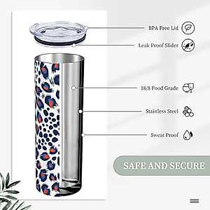 AFHYZY 20 oz Skinny Tumbler Reusable Coffee Travel Mug with Lids and Straws, Insulated Coffee Cups 20oz Stainless Steel Water Bottles Leak Proof for Women, Office, Sports - Leopard