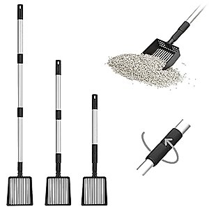 PUPTECK Metal Cat Litter Scoop - Long Handle Adjustable Kitty Litter Scooper with Deep Shovel, Stainless Steel & Non-Stick Cat Litter Sifter