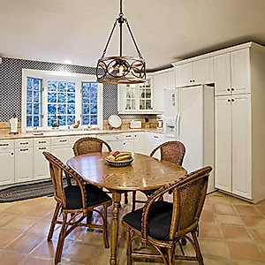 KSANA Farmhouse Drum Chandelier, Modern Faux Wood Light Fixture for Dining Rooms, Living Room, Bedroom and Foyer