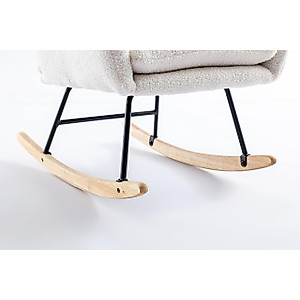 Lepfun 35.5 inch Casual, Soft Teddy Velvet Fabric Rocking Chair for Nursery,Comfy Wingback Glider Rocker with Safe Solid Wood Base for Living Room Bedroom and Balcony,White