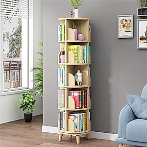 Gdrasuya10 Rotating Book Shelf with Legs, 5 Tier Standing Bookshelf Bookcase Pine Wood Stackable Bookcase Book Storage Organizer Bookshelf for Living Room & Study Room