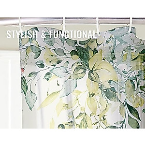 Funnytree 72x72 Inch Green Eucalyptus Shower Curtain Set with 12 Hooks - Lightweight, Water-Repellent for Bathrooms, Bathtubs