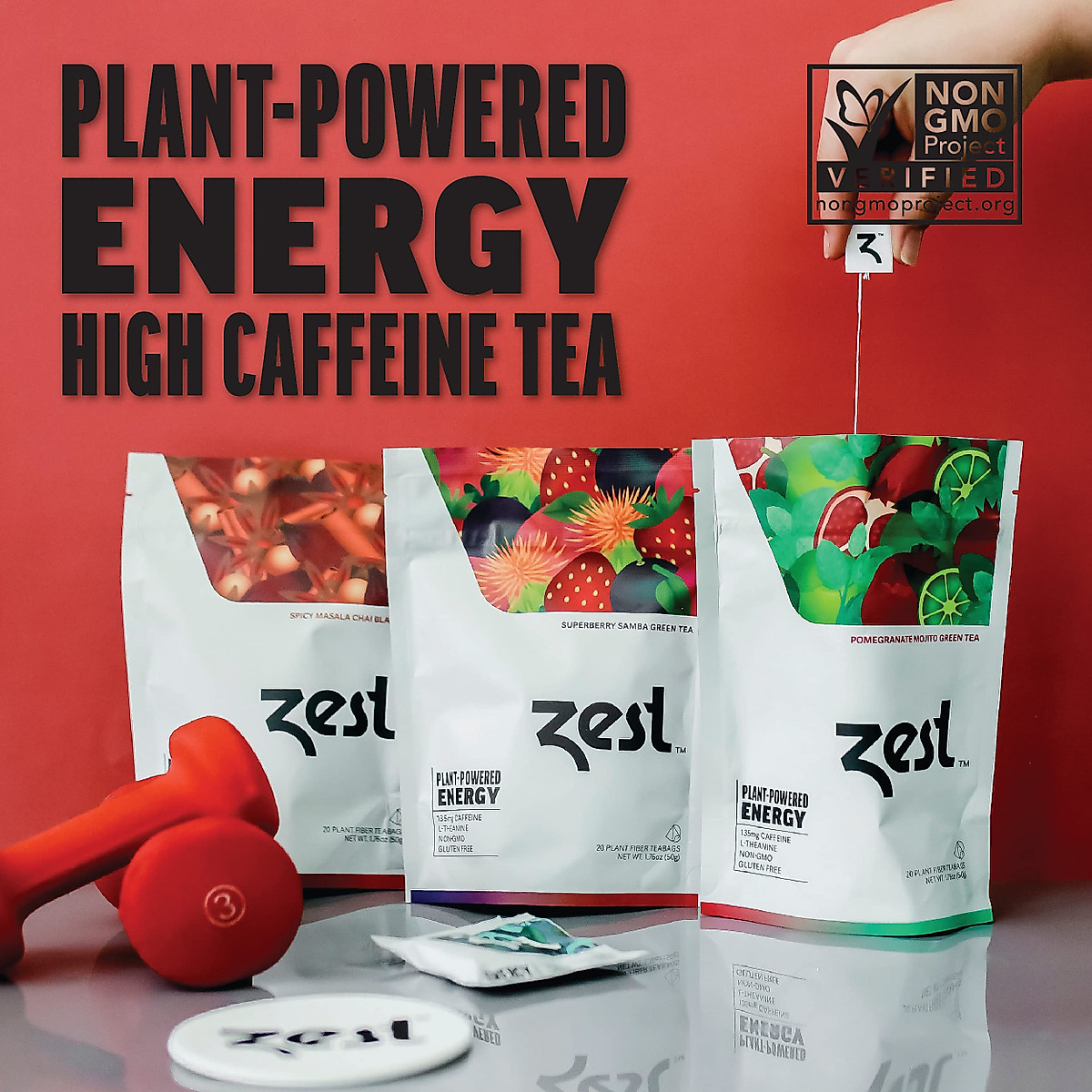 Zest 135-150mg High Caffeine Energy Leaf Blends - Variety Sampler Pack - Black Tea & Green Tea - 80 Tea Bags - Natural Strong Flavored Healthy Coffee Alternative Highly Caffeinated Keto Substitute