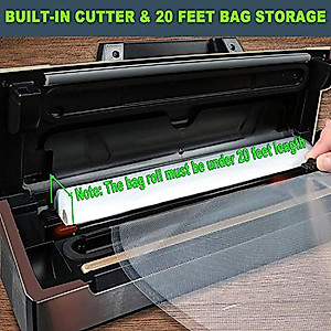 Potane Precision Vacuum Sealer Machine,Pro Food Sealer with Built-in Cutter and Bag Storage(Up to 20 Feet Length), Both Auto&Manual Options,2 Food Modes,Includes 2 Bag Rolls 11”x16’ and 8”x16’,Compact Design