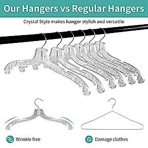 Perfecasa Crystal Clear Plastic Hangers 20pcs, Shirt Hangers with Open Notches, Diamond Cut Pattern 5400 Vics