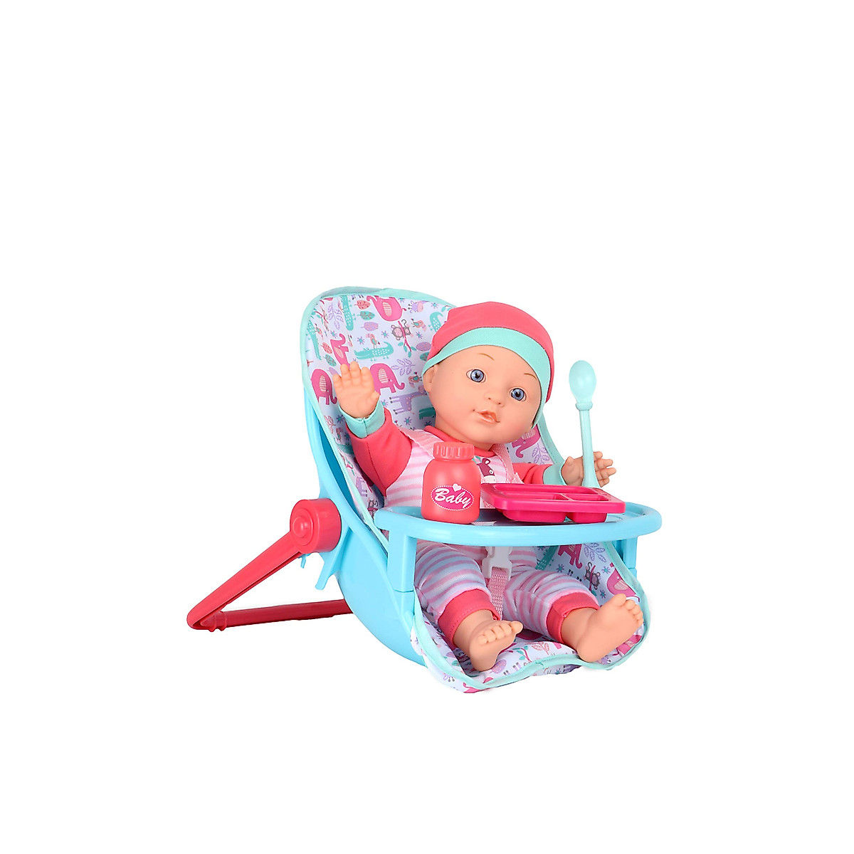 Dream Collection, Baby Doll 4-in-1 High Chair Play Set - Lifelike Baby Doll and Accessories for Realistic Pretend Play, Posable Soft Toy - 12”