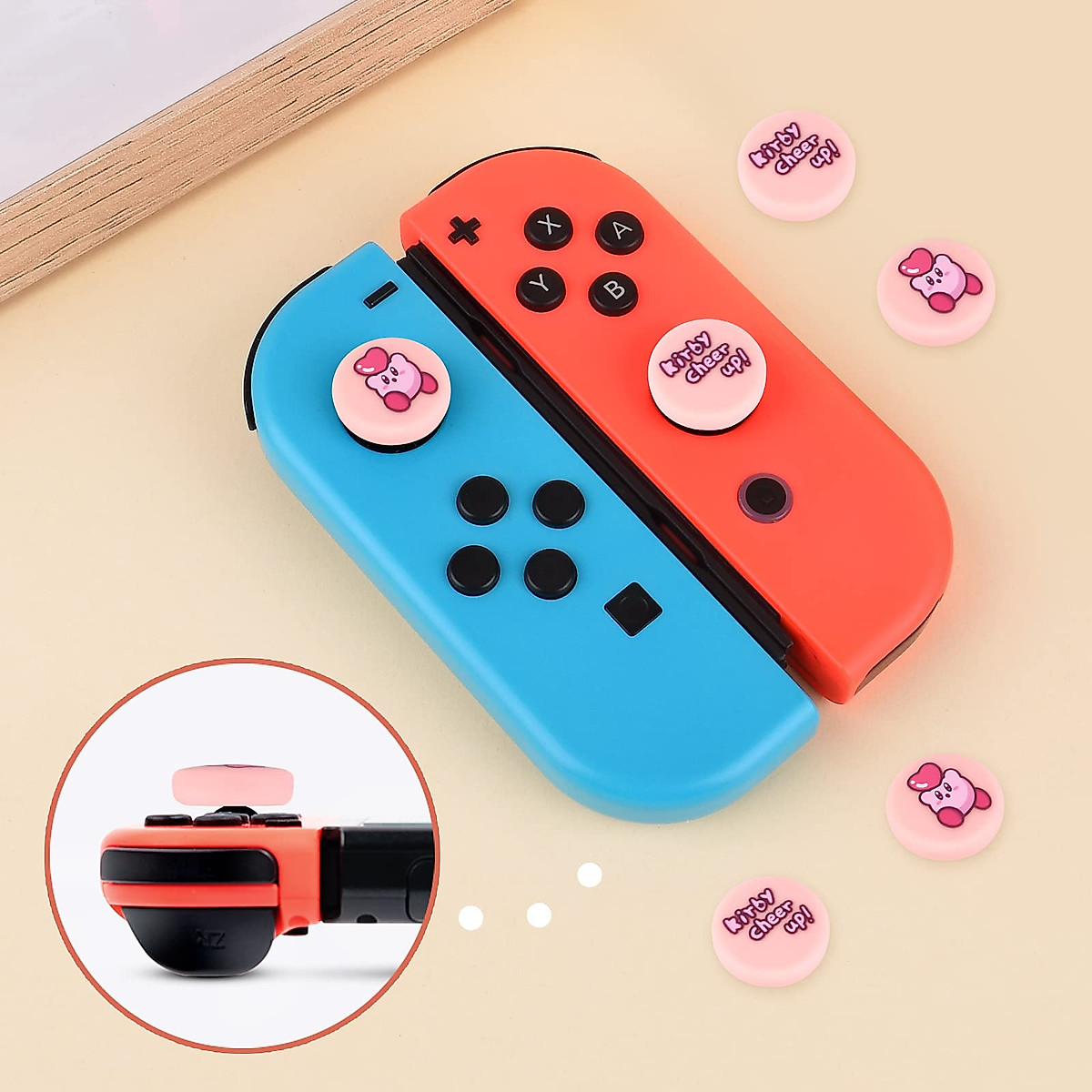 DLseego Cheer Up 4PCS Thumb Grips Caps for Switch/Switch OLED/Switch Lite Soft Silicone Joy Con Joystick Cover Protective Japanese Amine Cartoon Analog Button Caps - Pink