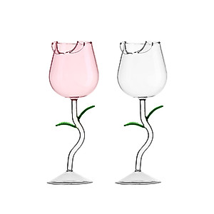 Plcnn 2Pcs Rose Flower Wine Glasses Creative Rose Cocktail Glass Flower Shaped Cocktail Wine Glass for Gifts Party Dinner Wedding Festival Drinkware