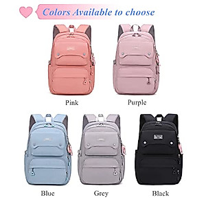 Solid Color School-Bags Black Backpacks for Teens Girls, Multi-pocket Elementary Girls Bookbags,Lightweight Casual Daypack