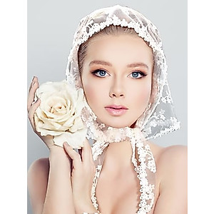 Boao 2 Pieces 1950s Retro Lace Scarf Triangle Neck Scarf Embroidered Lace Wrap Hair Wrap for Women (Stylish)