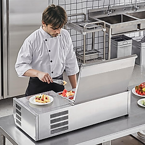 VEVOR, 130 W Countertop Refrigerated Condiment Station, with 1 1/3 4 1/6 Pans, 304 Body and PC Lid, Sandwich Prep Table Guard, ETL, Stainless 40in, Silver