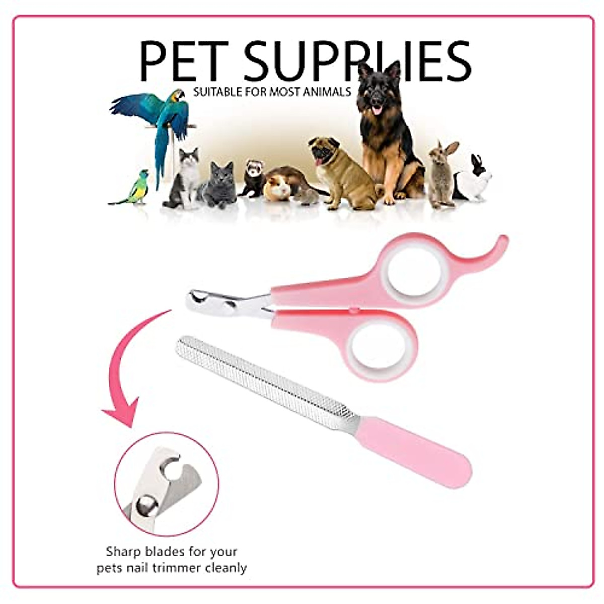 Crafterlife Small Animal Pet Grooming Kit with Pet Shedding Slicker Brush, Bath Massage Glove, Pet Grooming Comb, Nail Clipper Trimmer for Rabbit, Puppy, Kitten, Guinea Pig, Hamster, Ferret (Pink)