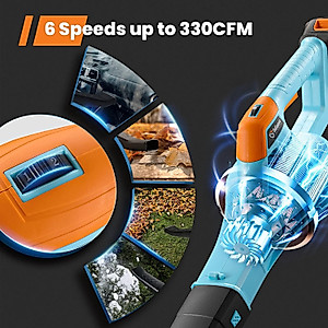 GoGonova 20V Cordless Leaf Blower, 3.0AH Electric Leaf Blower with 330CFM Power and 6 Speeds, Battery and Charger Included, Ideal for Lawn Care, Yard Work, Snow Blowing
