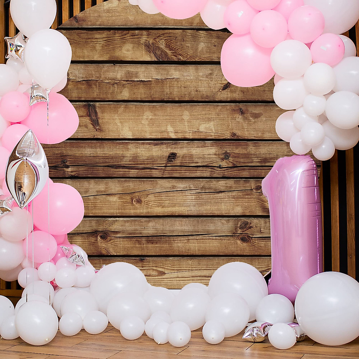 Vbttmp 7x7ft Rustic Wood Round Backdrop Cover Polyester Brown Wood Circle Background for Photography Vintage Wood Texture Wall Round Backdrop Baby Shower Birthday Party Wedding Photo Shoot Studio Prop