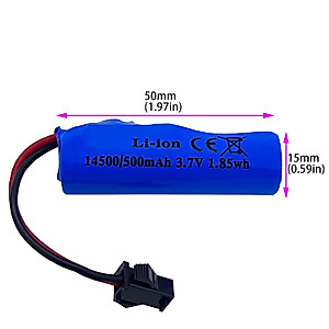 Threeking 3.7V 500mAh 14500 Rechargeable Li-ion Battery SM-2P Joint with USB Charger for Rc Remote Control Car Toys