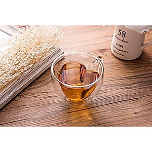 EASICOZI Heart Shaped Double Walled Insulated Glass Coffee Mugs or Aesthetic Tea Cups, Double Wall Glass 8 oz, Clear