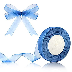 Hiswan 3/4 inch Royal Blue Sheer Organza Ribbon 50 Yards Chiffon Ribbon for Gift Wrapping Wedding Bouquet Crafts