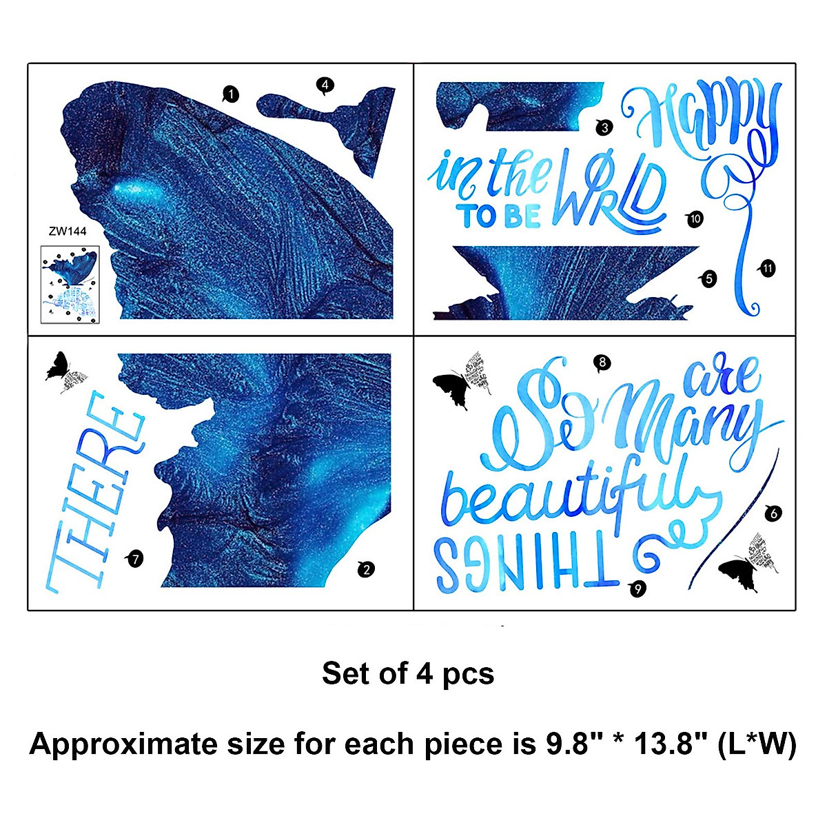 LQANG Big Blue Butterfly Wall Stickers to Be Happy Inspirational Quotes Window Decals Decorations Murals Wall Art Decorative Sticker for Cute Party Decor Supplies