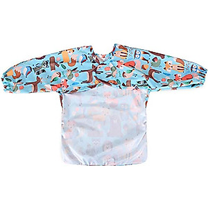 LUXJA Baby Waterproof Sleeved Bib, Long Sleeve Bib for Toddler (6-24 Months), Forest Party