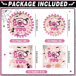Yavxzvbw 182Pcs Boo I'm Two Decor Birthday Halloween Decorations Two Spooky Birthday Pink Halloween Birthday Party Decorations Girl with Boo Banner for Halloween 2nd Birthday Decorations