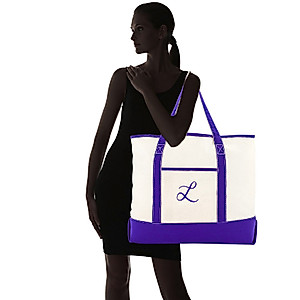 DALIX Women's Canvas Tote Bag Shoulder Bags Open Top Purple Monogram L