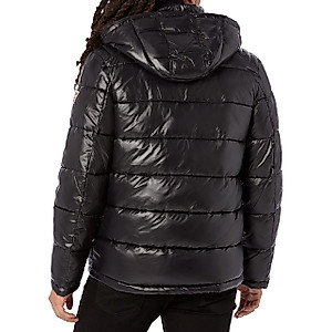 GUESS mens Mid-weight Puffer Jacket With Removable Hood Down Alternative Coat, Black, Small US