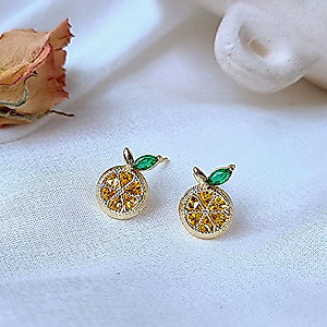 Orange Lemon Stud Earrings for Women Fruit Earrings for Women Girls 925 Silver Post 14K Gold Plated Stud Gifts for Women Lightweight Birthday Valentine's Day Mothers Day Christmas Gift