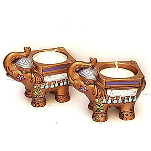 Painted Gold Elephant Tea Light Candle Holder Boho Indian Decor Accents Bohemian Decorations Small Gifts