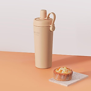 ACEVIDA 28oz Stainless Steel Double Insulated Tumbler with Ceramic Coating Inside, Magnet Design to Attract the Lid, Leakproof, Silicone Top Straw, Silicone Carry Loop, Fit in Cup Holder (Peach)