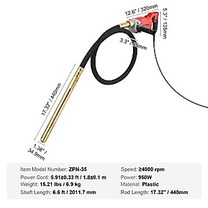 VEVOR Handheld Concrete Vibrator, 800W Electric Vibrator 13000 VPM, Electric Concrete Vibrating Tool With 6.6ft / 2m Shaft Rod, Portable Pencil Cement Vibrator Remove Air Bubble and Mix Concrete