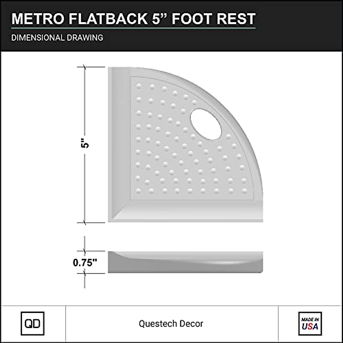 Questech Décor 5 Inch Shower Footrest, Wall Mounted Corner Shower Shaving Shelf, Retrofit Shower Caddy For Tiled Shower Walls, Bathroom Corner Shelf, 5 Inch Metro Flatback, Graphite Black