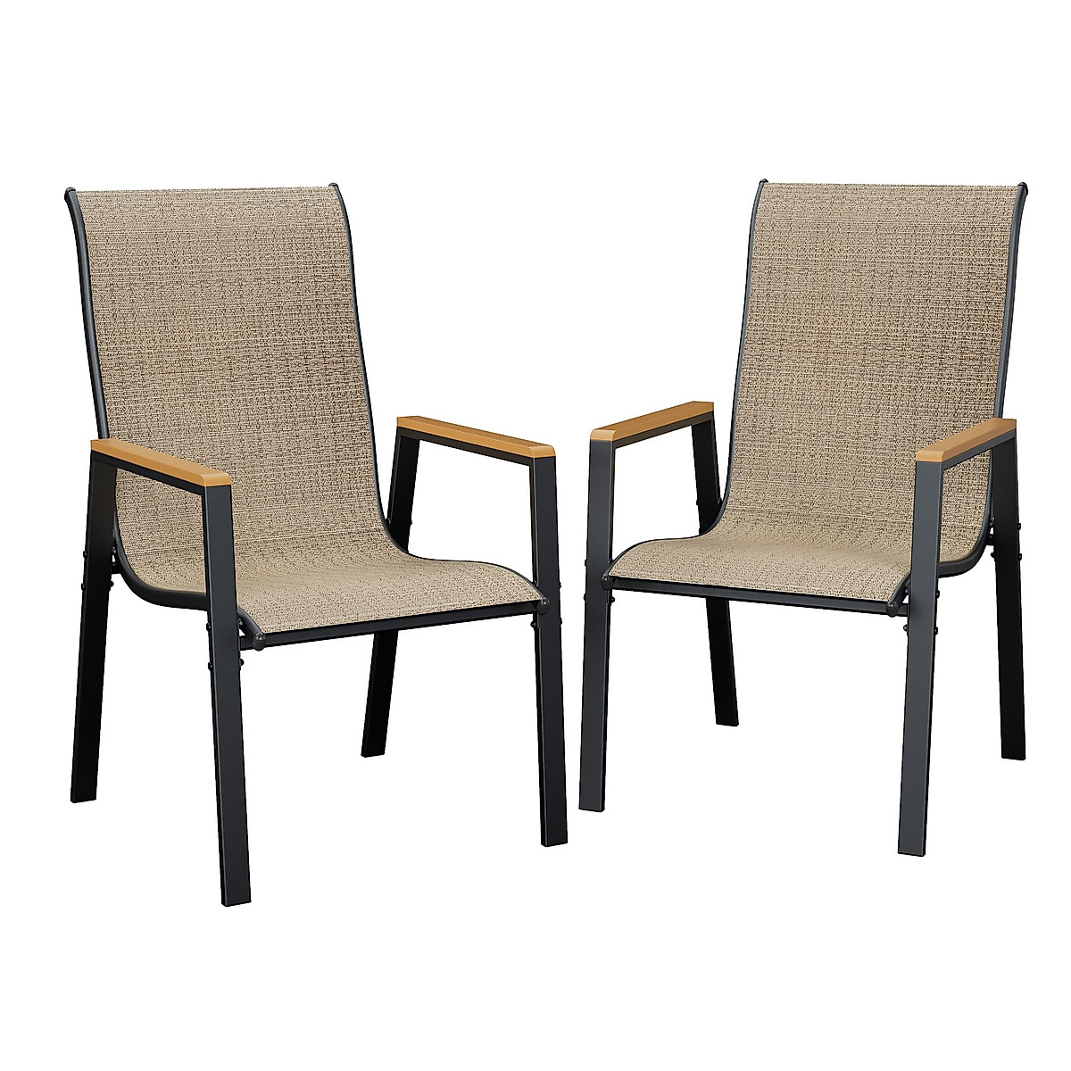 UDPATIO Patio Stackable Chairs Set of 2, Outdoor Dining Chairs with All Weather Breathable Textilene, High Back Metal Frame for Lawn Garden Backyard Deck, Brown