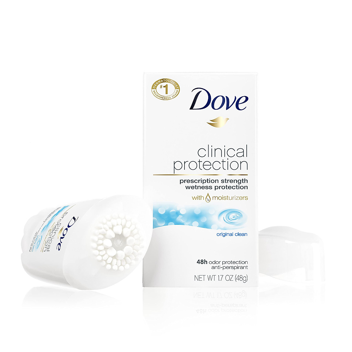 Dove Clinical Protection Antiperspirant Deodorant For Sweat and Odor Protection Original Clean Antiperspirant For Women Made With 1/4 Moisturizers 1.7 oz
