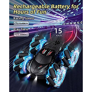 Jovow RC Stunt Car, 2.4GHz 4WD Gesture Sensing Remote Control Car with Cool Light and Music, Double-Sided 360° Flips RC Cars for Boys Age 6-12 4-7 8-12 Birthday Gifts Toy Cars(Blue)