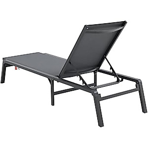 VEVOR 2 Pcs Chaise Lounge Chairs Outdoor, Aluminum Patio Lounge Chairs with Adjustable 5-Position, Folding Pool Lounge Chairs Recliner and Full Flat Tanning Chairs for Patio, Beach, Pool, Grey, 2 pcs