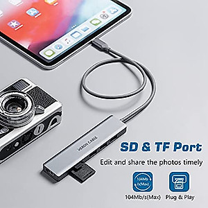USB C Hub Multiport Adapter, USB C Dongle 6 in 1 USB-C Hub to 4K HDMI, USB 3.0, SD/TF Card Reader with Extra Long 1.6 FT Cable for MacBook Pro/Air, iPad Pro, iPad Air 2020，iMac and Other USB C Laptop