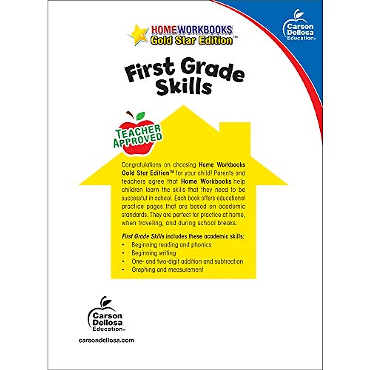 Carson Dellosa First Grade Skills Workbook―Grade 1 Reading, Addition, Subtraction, Graphing, Measuring, Phonics, Writing Skills Practice With Stickers (64 pgs) (Home Workbooks)