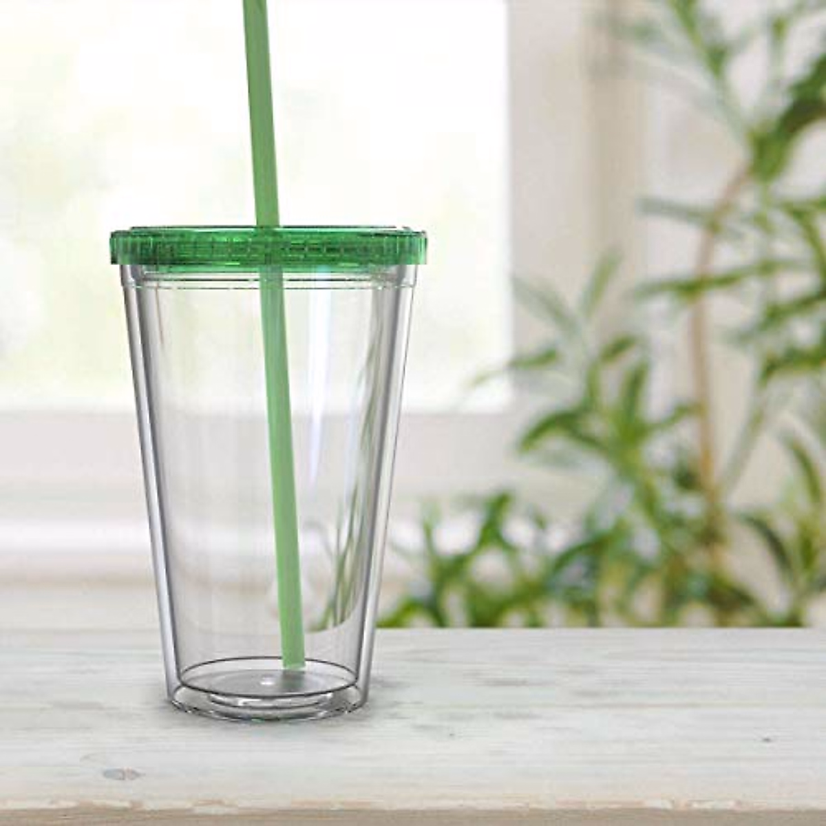 Maars Drinkware Bulk Double Wall Insulated Acrylic Tumblers with Straw and Lid (Set of 12), 16 oz, Clear