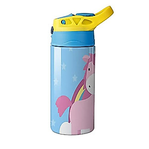 Thermos Cup 500Ml Rainbow Unicorn Insulated Water Bottle With Straw For Sports And Travel 7.5x2.7 in