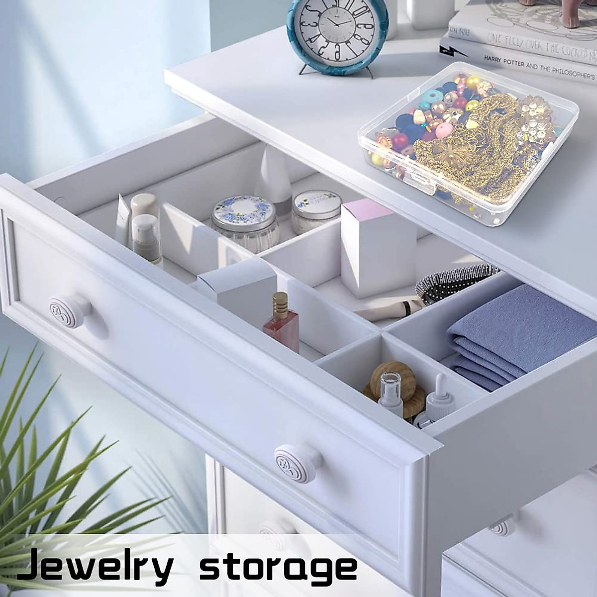 DUOFIRE Small Plastic Box Organizer Box Small Plastic Storage containers Small Plastic case for Storage Beads, Jewelry and Small Items Square(5.2 x 5.2 x 1.3inch) 2 Pack
