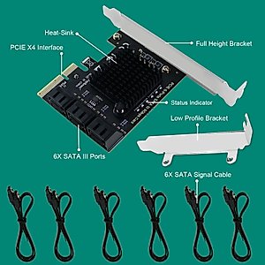 FebSmart PCIE to 6-Ports 6Gbps Max Speed SATA III Expansion Card for Desktop PCs, Plug and Play on Windows OS MAC OS Linux System, ASMedia ASM1166 None-Raid PCIE SATA III Host Controller (FS-S6-Pro)