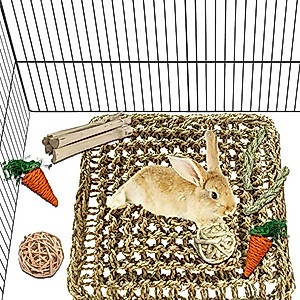 Tfwadmx Rabbit Activity Mat Bunny Chew Toy for Teeth Grinding Small Animal Seagrass Activity Zone Seagrass Mat Play Ball Carrot Toys for Hamster,Chinchilla,Guinea Pig or Other Rodent Pets