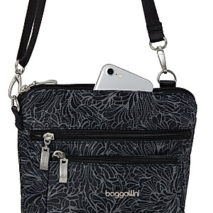 Baggallini Women's Modern Pocket Crossbody, Midnight Blossom Print