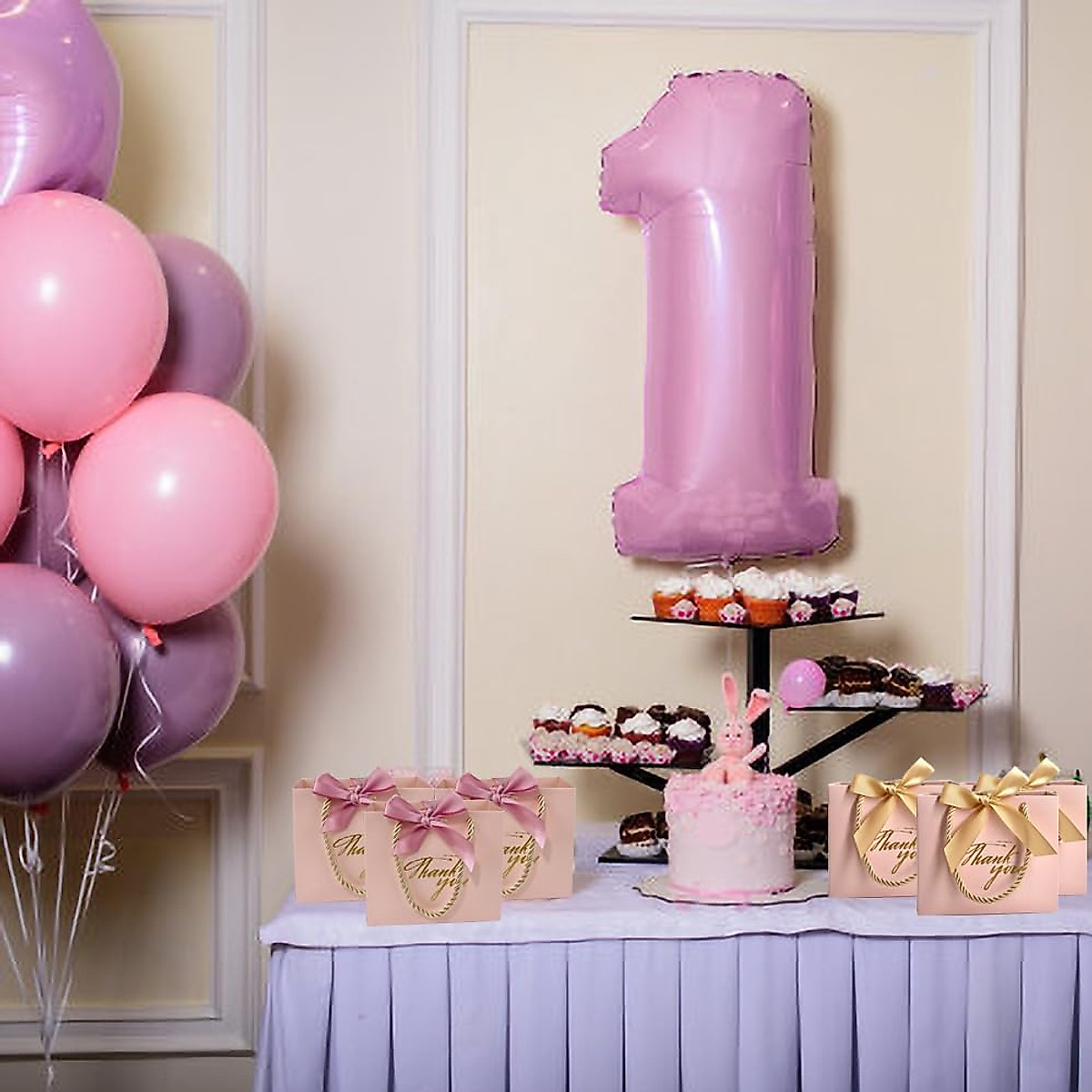 TKSBAG Pink Gift Bags-20 Pack Small Thank You Gift Bags With Handles-5.5''x 2.5''x4.7'' Mini Gift Bags Bulk for Baby Shower, Birthday, Wedding