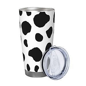 Black And White Cow Pattern 20oz Tumbler Stainless Steel Vacuum Insulated Coffee Travel Mug, Durable Insulated Coffee Travel Mug with Splash-Proof Lid Metal Straw and Brush Thermal Cup for Outdoor