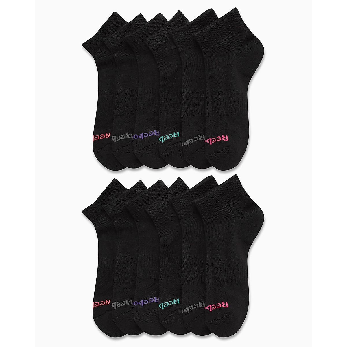 Reebok Women's Socks - 12 Pack Athletic Quarter Crew Socks, Size 4-10, Black