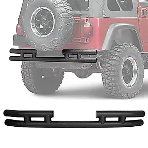 ECOTRIC Tubular Rear Bumper Rear Double Tube Bumper Compatible with 1997-2006 Jeep Wrangler TJ Steel Textured Black