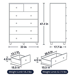 Cozy Castle 6-Drawer Dresser, Wood Black Dresser, Chest of Drawers for Bedroom, Vertical Dresser, 2 Small Drawers and 4 Large Drawers Sufficient for Bedroom Storage, Black